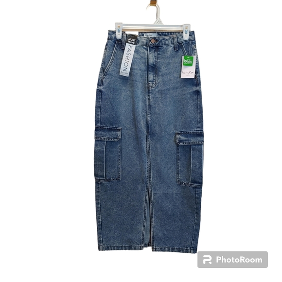 love, Fire | Skirts | Love Fire Women Denim Cargo Maxi Blue Streetwear ...